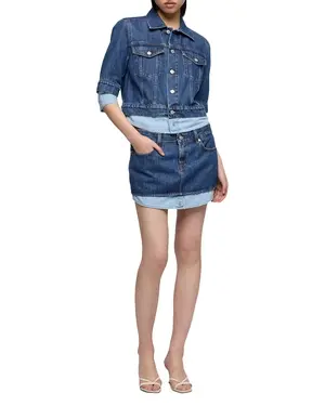 7 For All Mankind Double Layer Denim Trucker Jacket - Shadow
