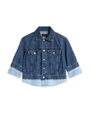 7 For All Mankind Double Layer Denim Trucker Jacket - Shadow