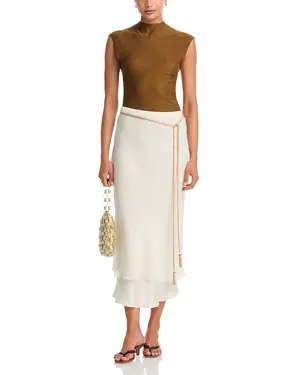 Aqua Double Layer Slip Midi Skirt