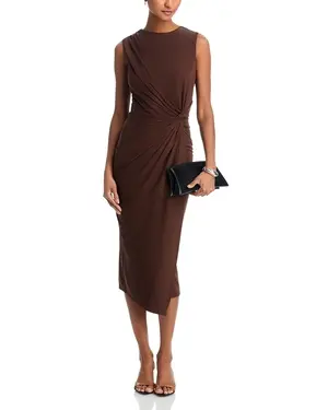 Aqua Jersey Knot Waist Midi Dress - Brown