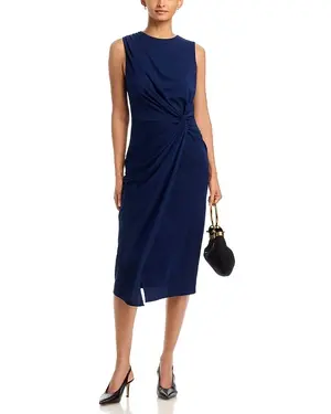 Aqua Jersey Knot Waist Midi Dress - Navy