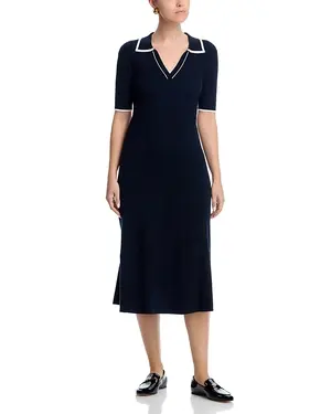 T Tahari Short Sleeve Polo Collar Midi Dress - Dark Navy