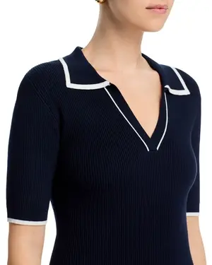 T Tahari Short Sleeve Polo Collar Midi Dress - Dark Navy