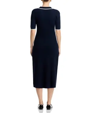 T Tahari Short Sleeve Polo Collar Midi Dress - Dark Navy