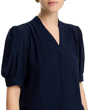 T Tahari Short Sleeve V-neck Top - Navy