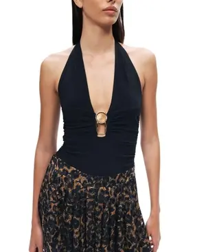 NOCTURNE Deep V Halter Blouse