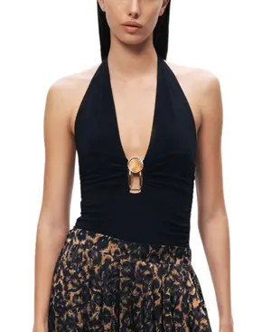 NOCTURNE Deep V Halter Blouse