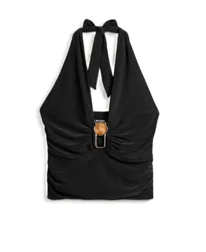 NOCTURNE Deep V Halter Blouse