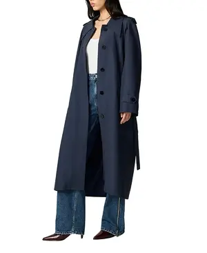 NOCTURNE Single-breasted Cotton Trench Coat - Navy