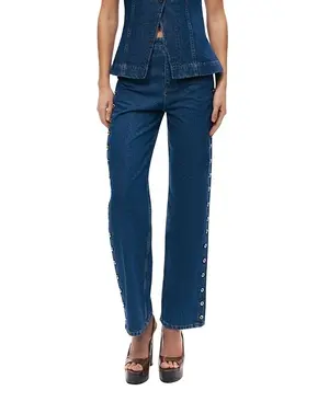 NOCTURNE Eyelet Detailed Wide-leg Denim Pants - Navy