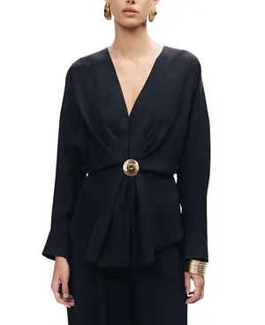 NOCTURNE Draped Buckle-detail Shirt - Black