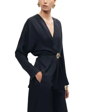 NOCTURNE Draped Buckle-detail Shirt