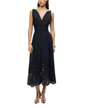 NOCTURNE Sleeveless Embroidered Midi Dress - Black