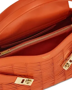 FERRAGAMO Hug Medium Woven Leather Handbag - Light Sienna