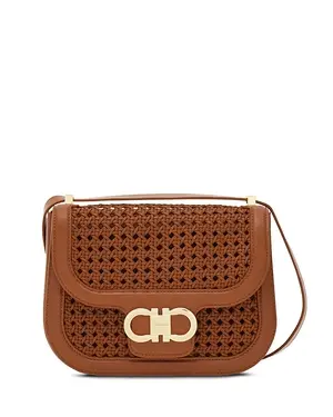 FERRAGAMO Double Gancini Woven Leather Crossbody - Naturale