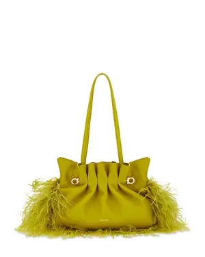 FERRAGAMO Soft Small Leather & Feather Bag - Antique Yellow
