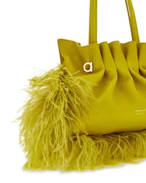 FERRAGAMO Soft Small Leather & Feather Bag - Antique Yellow