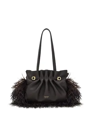 FERRAGAMO Soft Small Leather & Feather Bag - Testa Di Moro