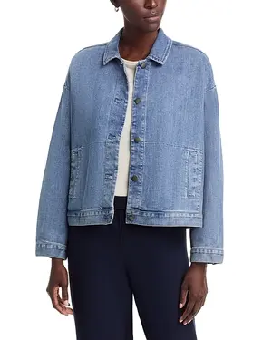 Eileen Fisher Cotton Stretch Denim Classic Collar Jacket - Clind