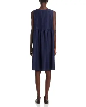 Eileen Fisher Silk Bateau Neck Pleated Dress
