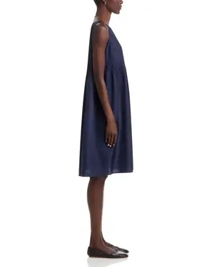 Eileen Fisher Silk Bateau Neck Pleated Dress