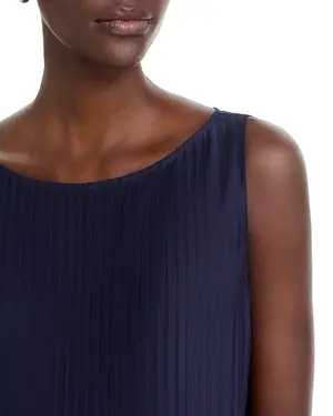 Eileen Fisher Silk Bateau Neck Pleated Dress