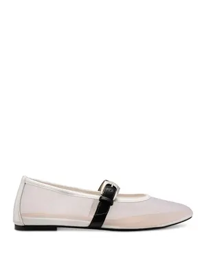 STUART WEITZMAN Sai Bareitall Mary Jane Flats - White/blanco/black