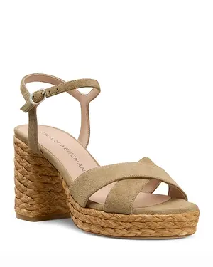 STUART WEITZMAN Dayna 80 Espadrille Platform Sandals Golden Olive/natural