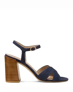 STUART WEITZMAN Alyssa 85 Block Heel Sandals - Nice Blue/new Camel