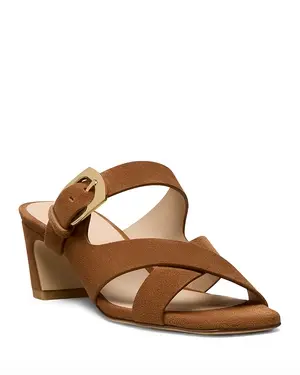STUART WEITZMAN Sai 50 Slides With Buckle Detail - New Camel