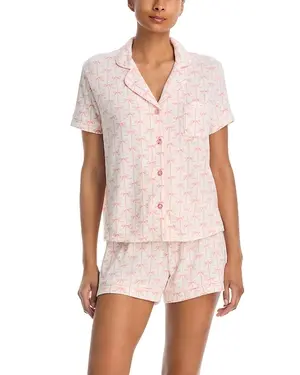 Aqua Short Sleeve Top & Shorts Pajama Set - Ivory
