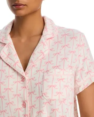 Aqua Short Sleeve Top & Shorts Pajama Set - Ivory