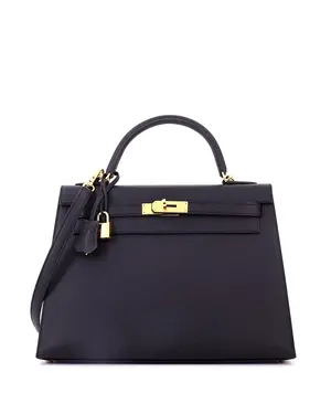 HERMES Kelly 32 Handbag Black Epsom With Gold Hardware - Noir