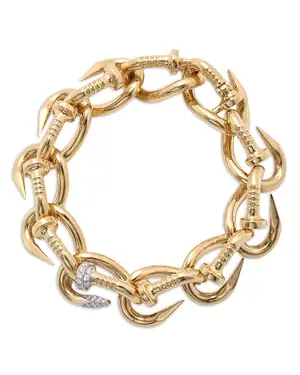 David Webb David Web Platinum & 18k Yellow Tool Chest Diamond Hammered Bent Nail Bracelet - Gold