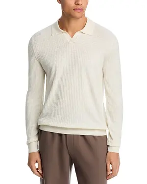 BOSS Silk Long Sleeve Sweater Polo - Open White