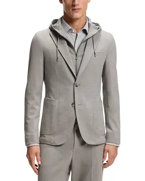 BOSS Hanry Slim Fit Jersey Sport Coat With Removable Hood - Silver