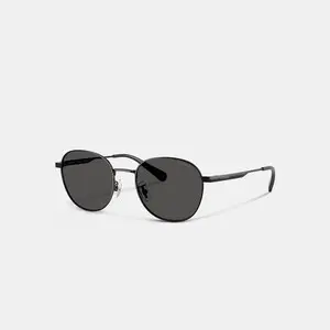 COACH Metal Hangtag Round Sunglasses Black