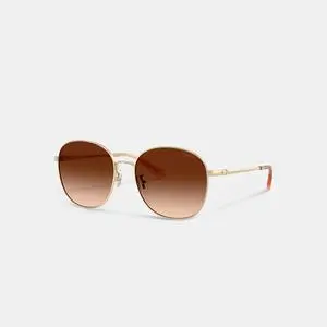 COACH C Hardware Metal Round Sunglasses - Brown/gold