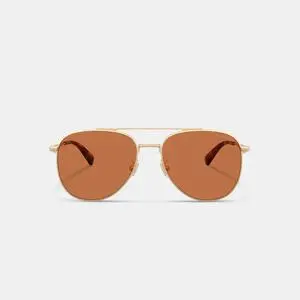 COACH C Hardware Metal Pilot Sunglasses - Gold/amber
