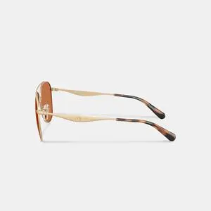COACH C Hardware Metal Pilot Sunglasses - Gold/amber