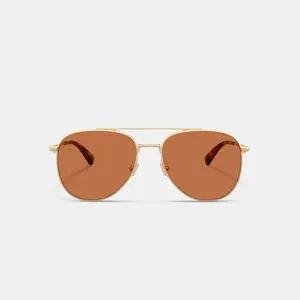 COACH Metal Pilot Sunglasses - Gold/amber