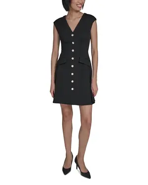 Karl Lagerfeld Paris V-neck Fit And Flare Dress