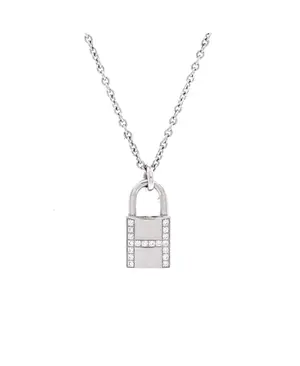 HERMES Amulettes Cadenas Pendant Necklace 18k Gold With Diamonds, 15.75 - White