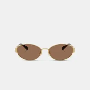 COACH C Hardware Metal Narrow Oval Sunglasses - Brass