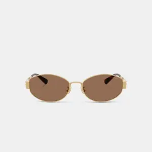 COACH C Hardware Metal Narrow Oval Sunglasses - Brass