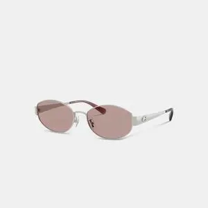 COACH C Hardware Metal Narrow Oval Sunglasses Silver/purple