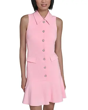 Karl Lagerfeld Paris Collared Scuba Crepe A Line Dress - Almond Blossom