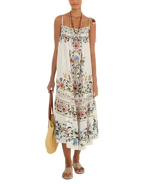 Farm Rio Stitched Garden Long Dress Cover Up - Off-white