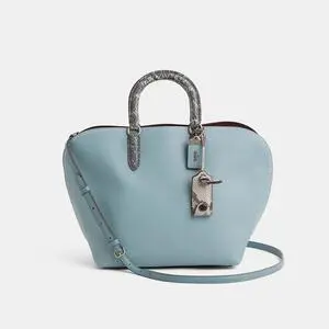 COACH Restored Dakotah Satchel With Colorblock Snakeskin Detail - Silver/steel Blue