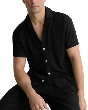 REISS Short Sleeve Stripe Jacquard Cuban Collar Shirt